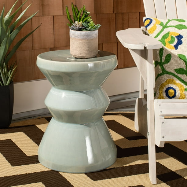 Safavieh Larsa Coin Indoor/Outdoor Ceramic Garden Stool, Light Blue ...