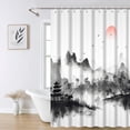 Chinese Ink Painting Shower Curtain Watercolor Black Mountain Pavilion ...
