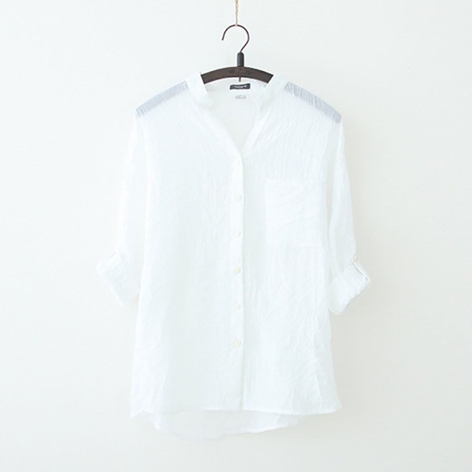 Click here for Vkoywkm Womens Cotton Linen Shirts Roll Up 3/4 Sle... prices
