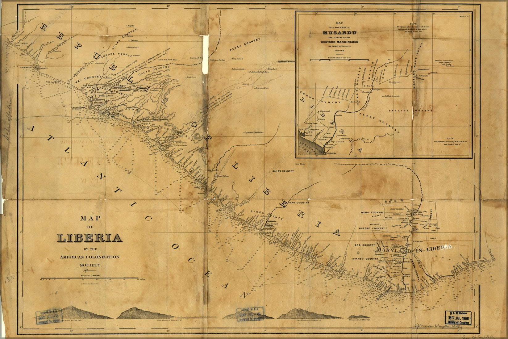 24"x36" Gallery Poster, Map of Liberia 1870 - Walmart.com