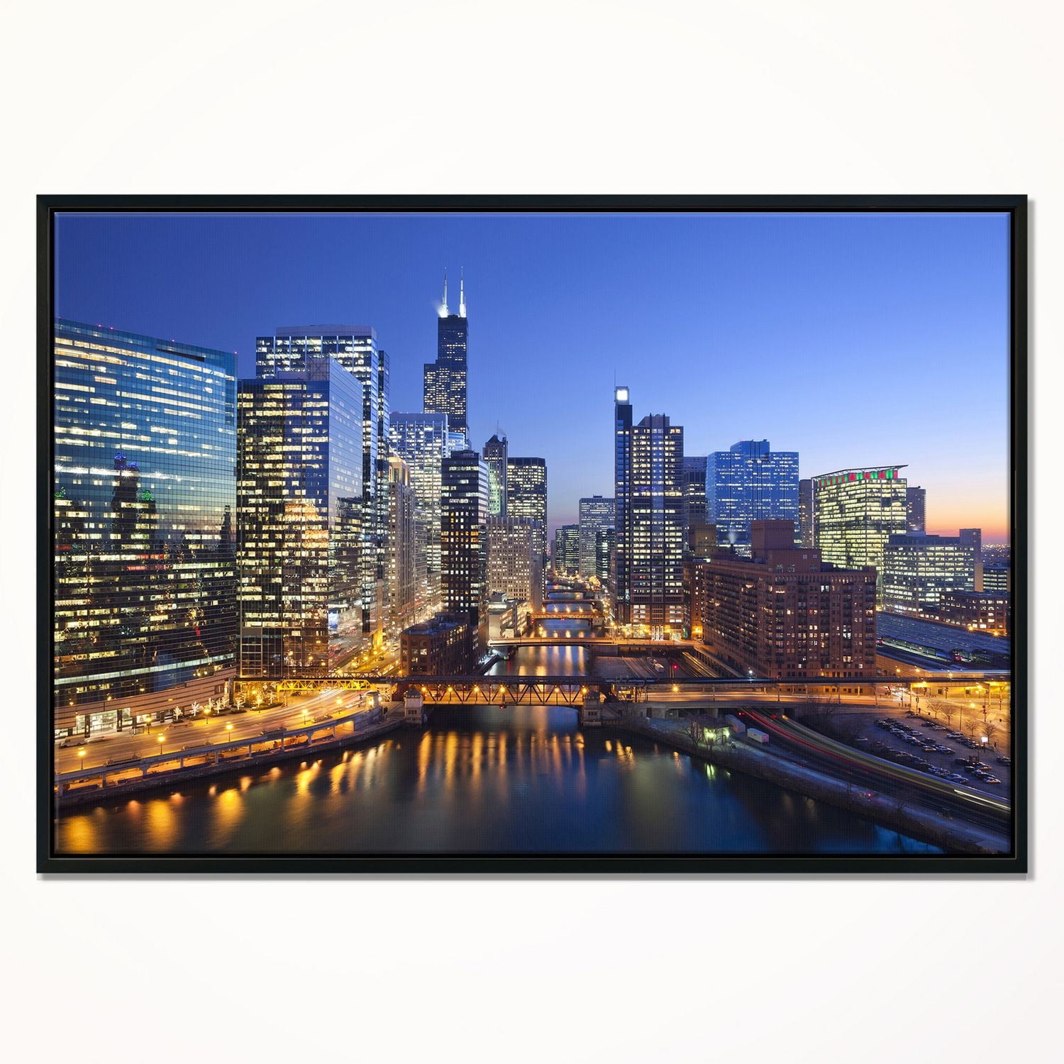 Click here for Designart Design Art Chicago River With Bridges At... prices