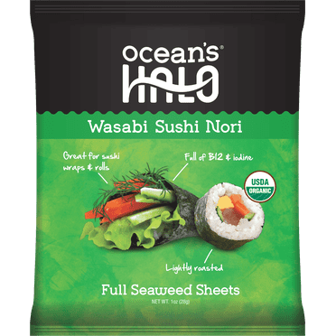 (20 pack) Ocean's Halo, Organic Trayless Seaweed Snack, Sea Salt, Vegan ...