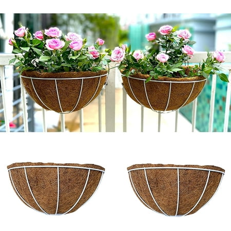 LaLaGreen 14 Inch Large Wall Planters, 2 Pack Wall Hanging Planter with Coco Liner, White Metal ...