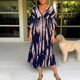 Royal Blue Womens Long Graphic Dresses for Ladies Short Sleeve Vneck ...
