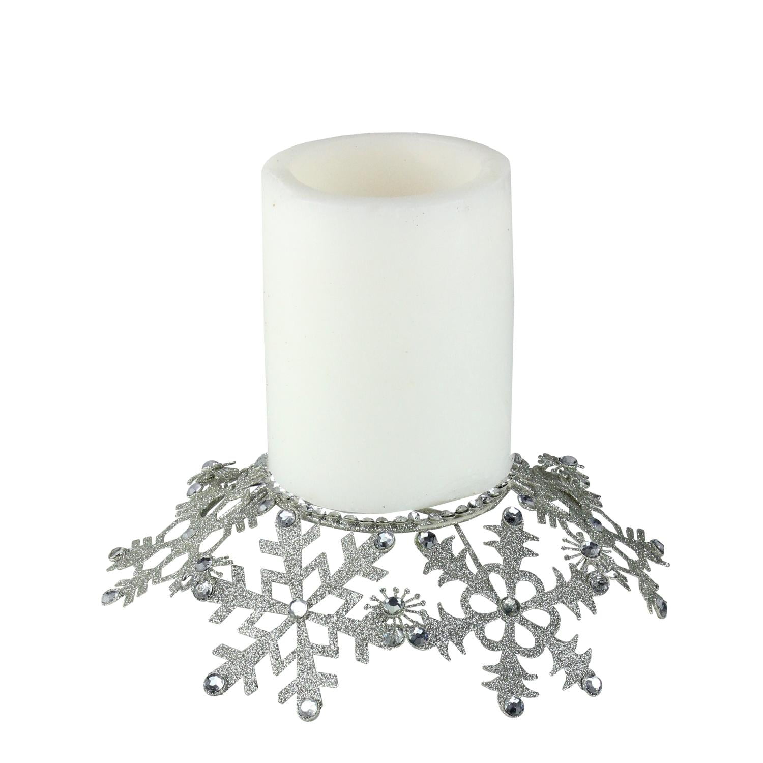 9" Silver Snowflake Glittered and Jeweled Christmas Pillar Candle ...