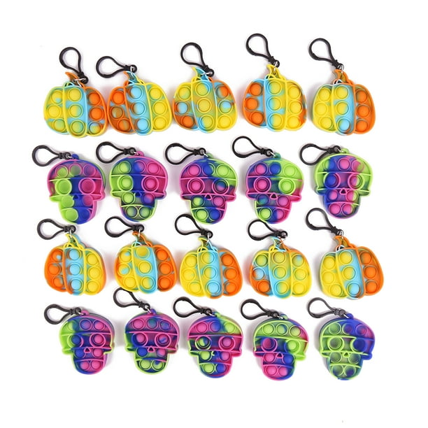 Halloween Popper Fidget Key Chains, Multicolor Skull and Pumpkin Popper ...
