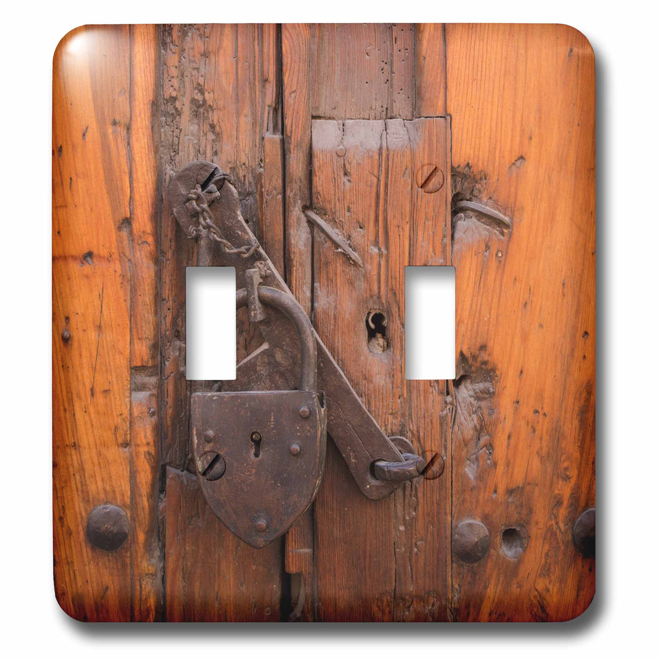 Mexico, San Miguel de Allende. Padlock on wooden door. double toggle ...