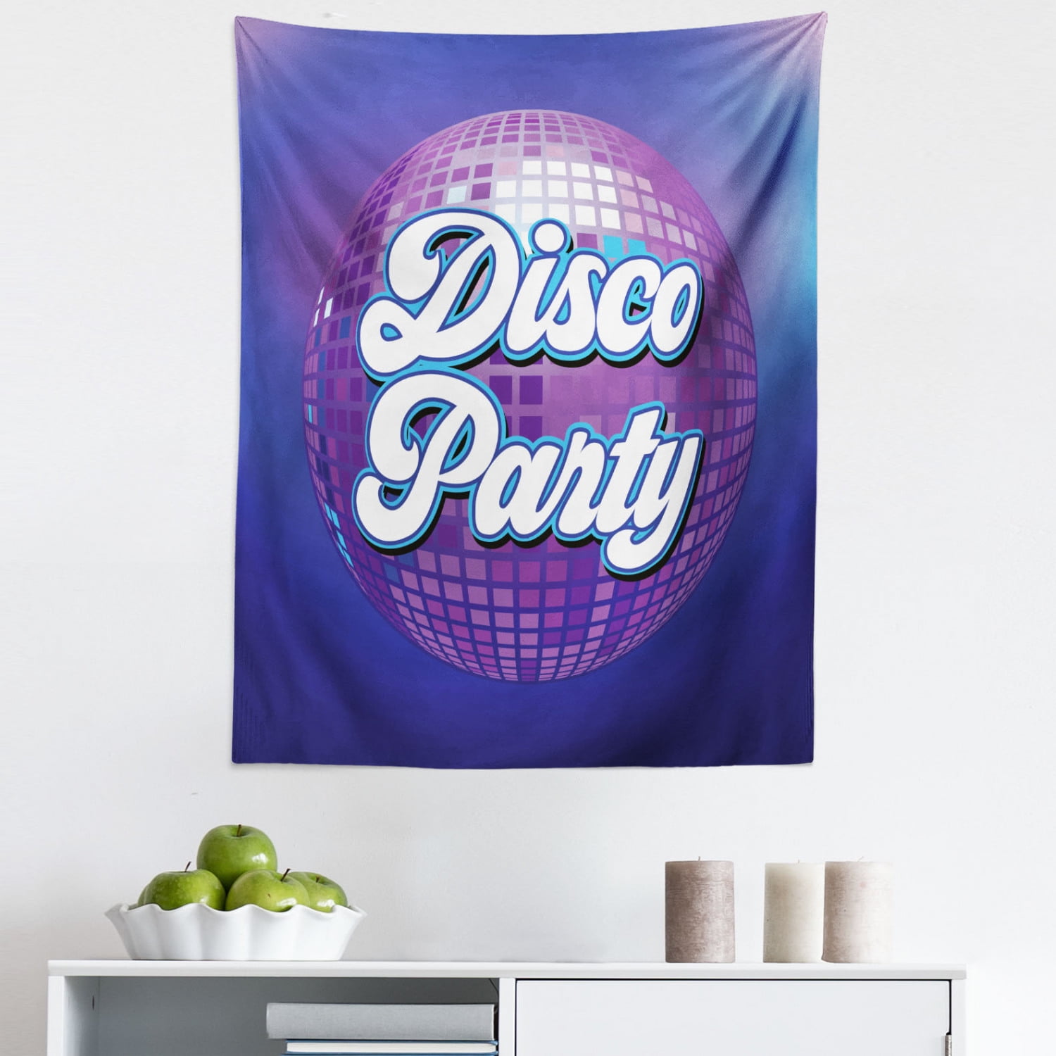 Colorful Tapestry, Retro Lettering on Disco Ball Night Club Theme Dance ...