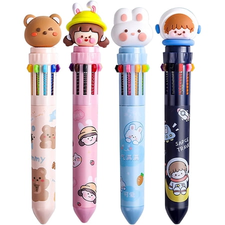 4Pcs Multicolor Pens Cute Cartoon 6-in-1 Retractable Ballpoint Pens-6 ...