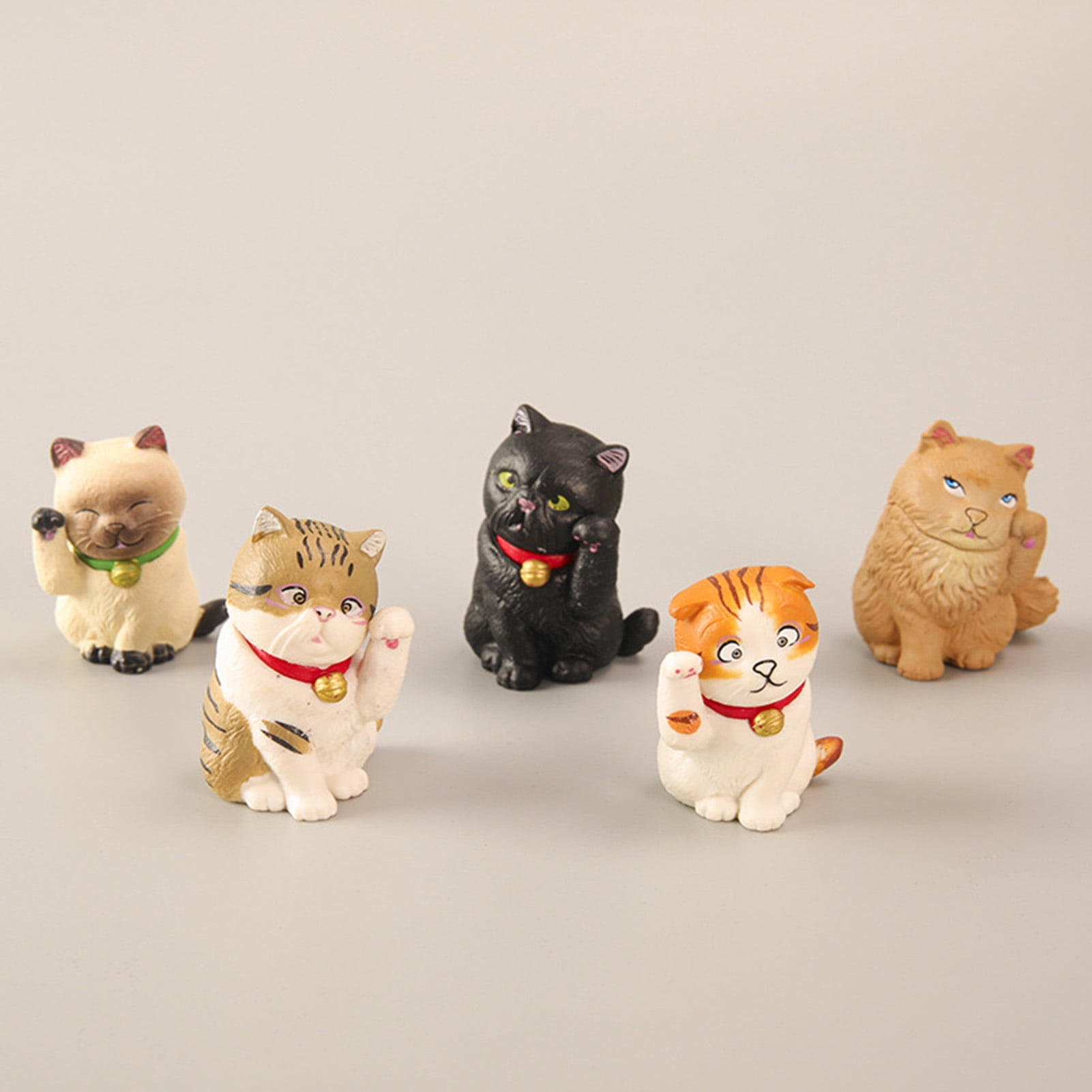Set of 5 Miniature PVC Lucky Cat Figurines in Beckoning Pose for ...