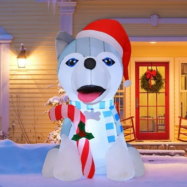 Gemmy Christmas Inflatable Dog with Santa Paws Sign, 5 ft Tall, Multi ...