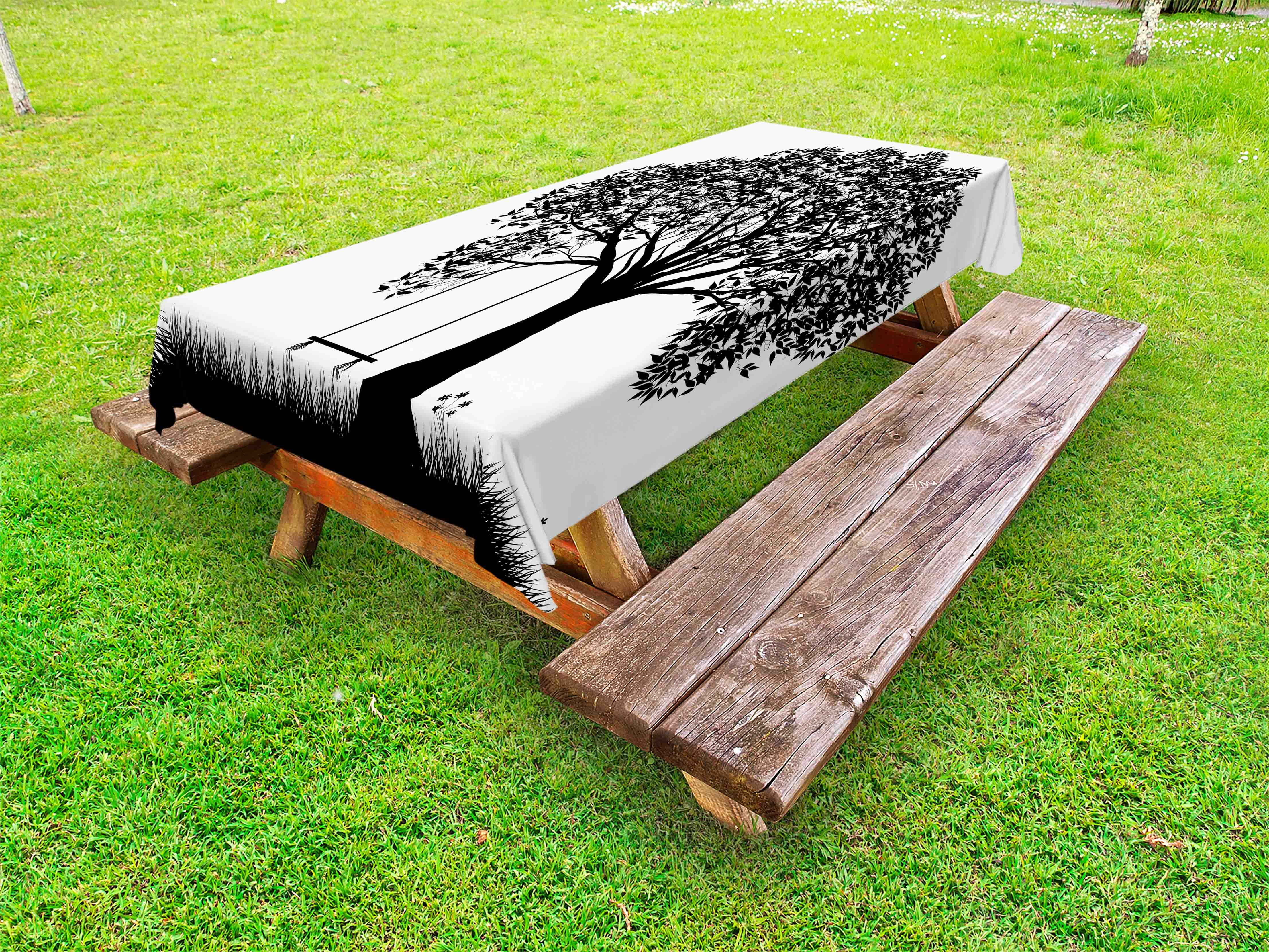 Tree Outdoor Tablecloth, A Tree Silhouette with a Swing Illustration ...