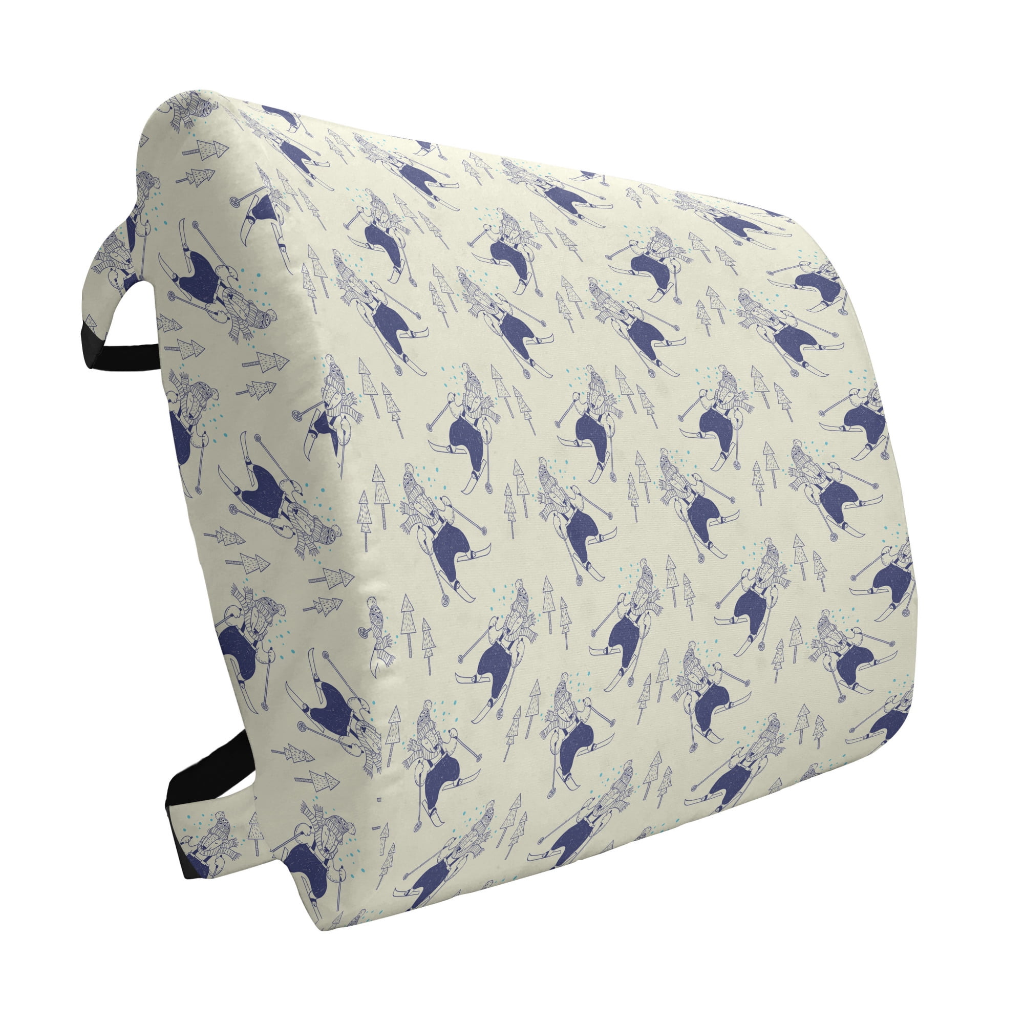 Winter Lumbar Pillow, Hand Drawn Style Happy Animal Skiing in Snowy ...