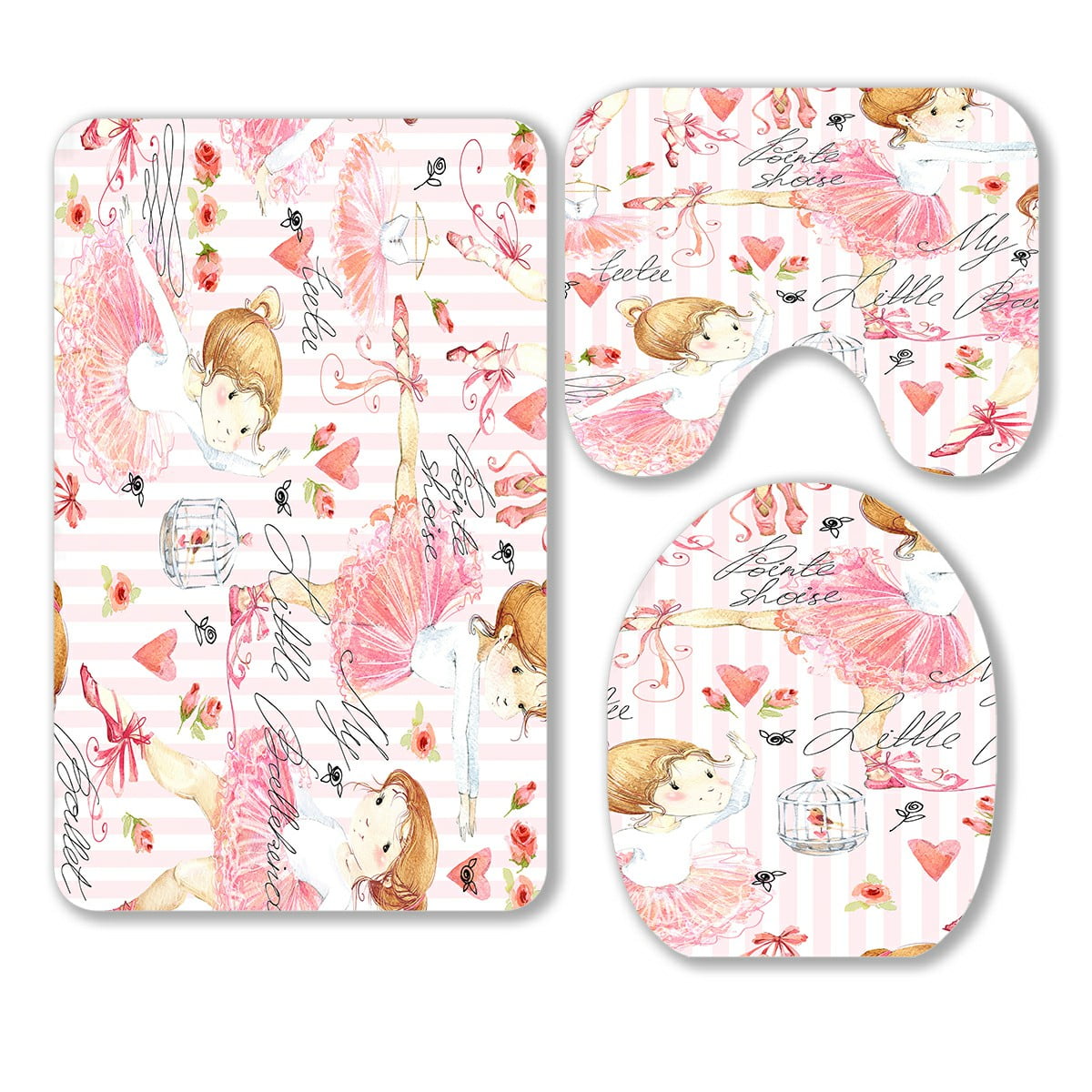 ECZJNT Ballerina Cute Girl 3 Piece Bathroom Rugs Set Bath Rug Contour ...