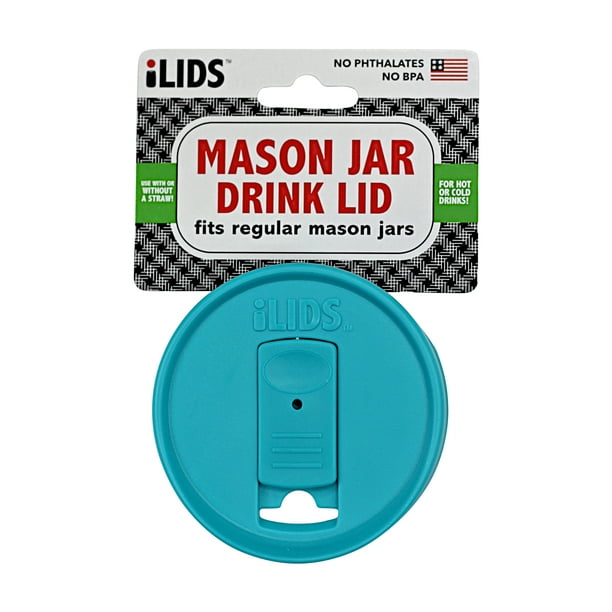 iLIDS Mason Jar Drink Lid with Regular Mouth, Aqua Blue, Spill ...