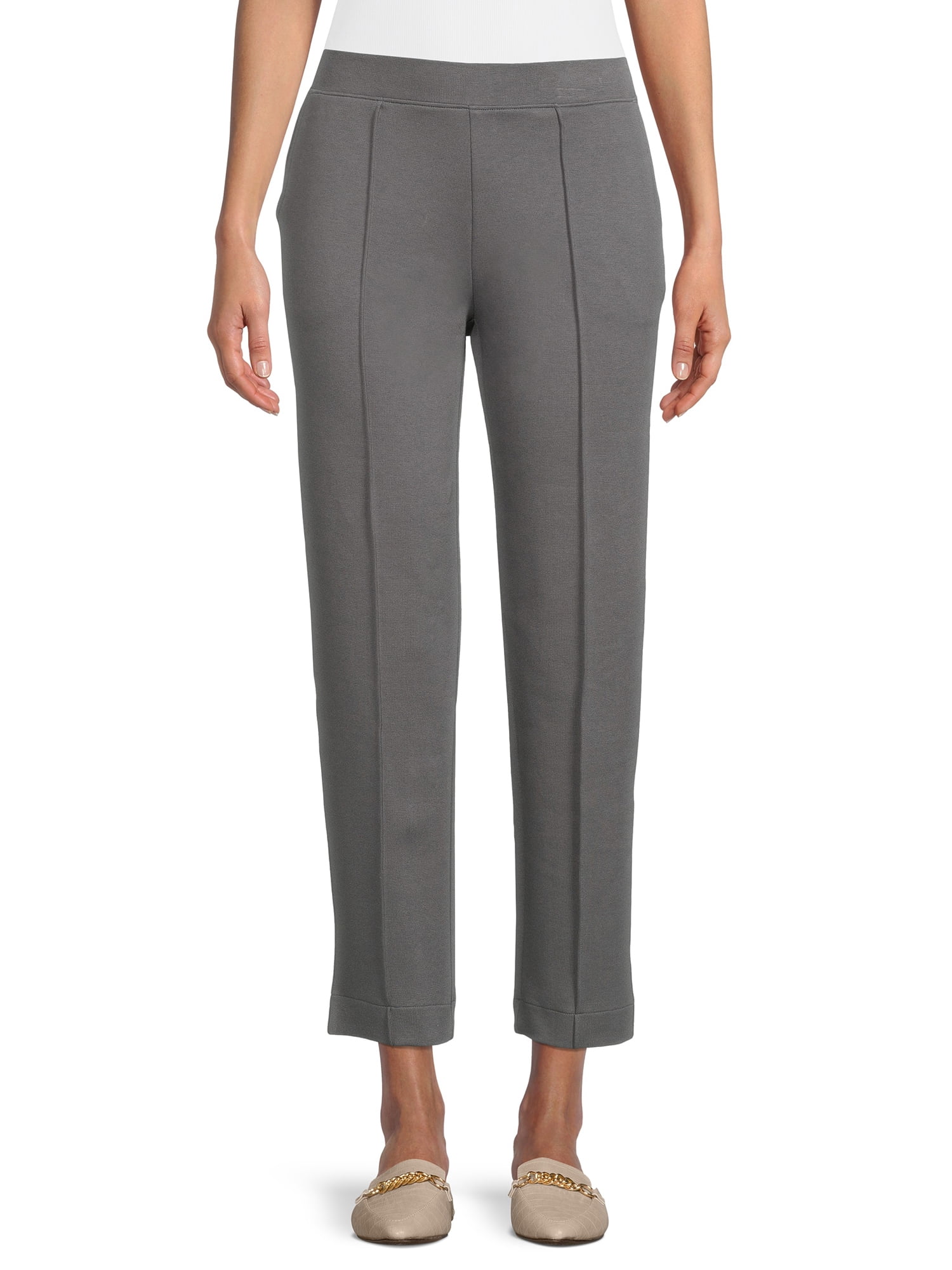 Time and Tru Women's Cropped Pintuck Pull On Knit Pants - Walmart.com