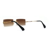 Luxury Hippie Style Rimless Bevel Rectangle Lens Sunglasses Gold Brown ...
