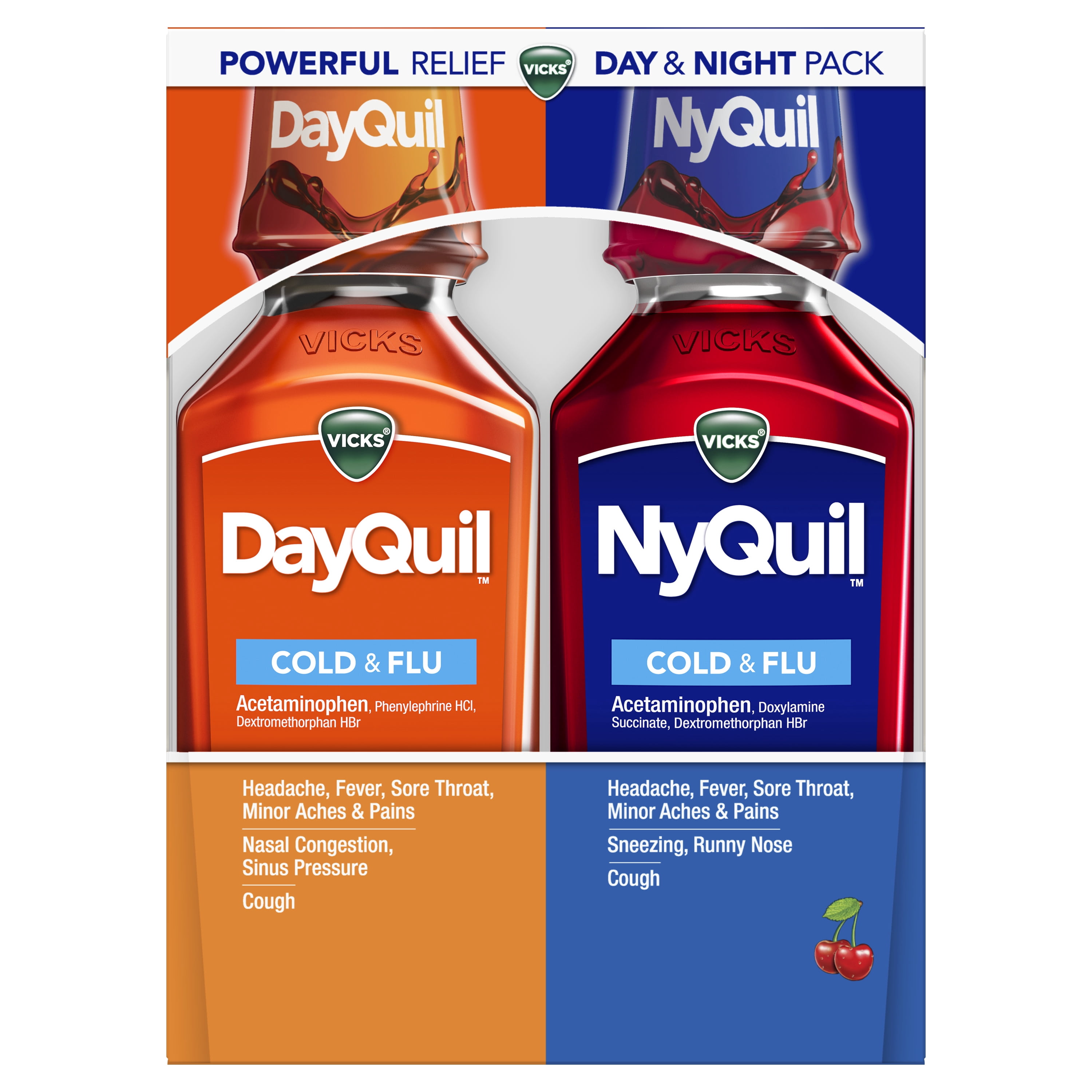 Vicks DayQuil And NyQuil Cherry Cold And Medicine 2 X 12 Oz Bottles Vicks DayQuil And NyQuil Cherry Cold And Medicine 2 X 12 Oz Bottles