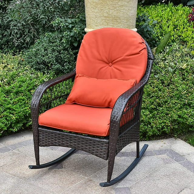 LVUYOYO Rattan Metal Outdoor Wicker Rocking Chair with Cushions for ...