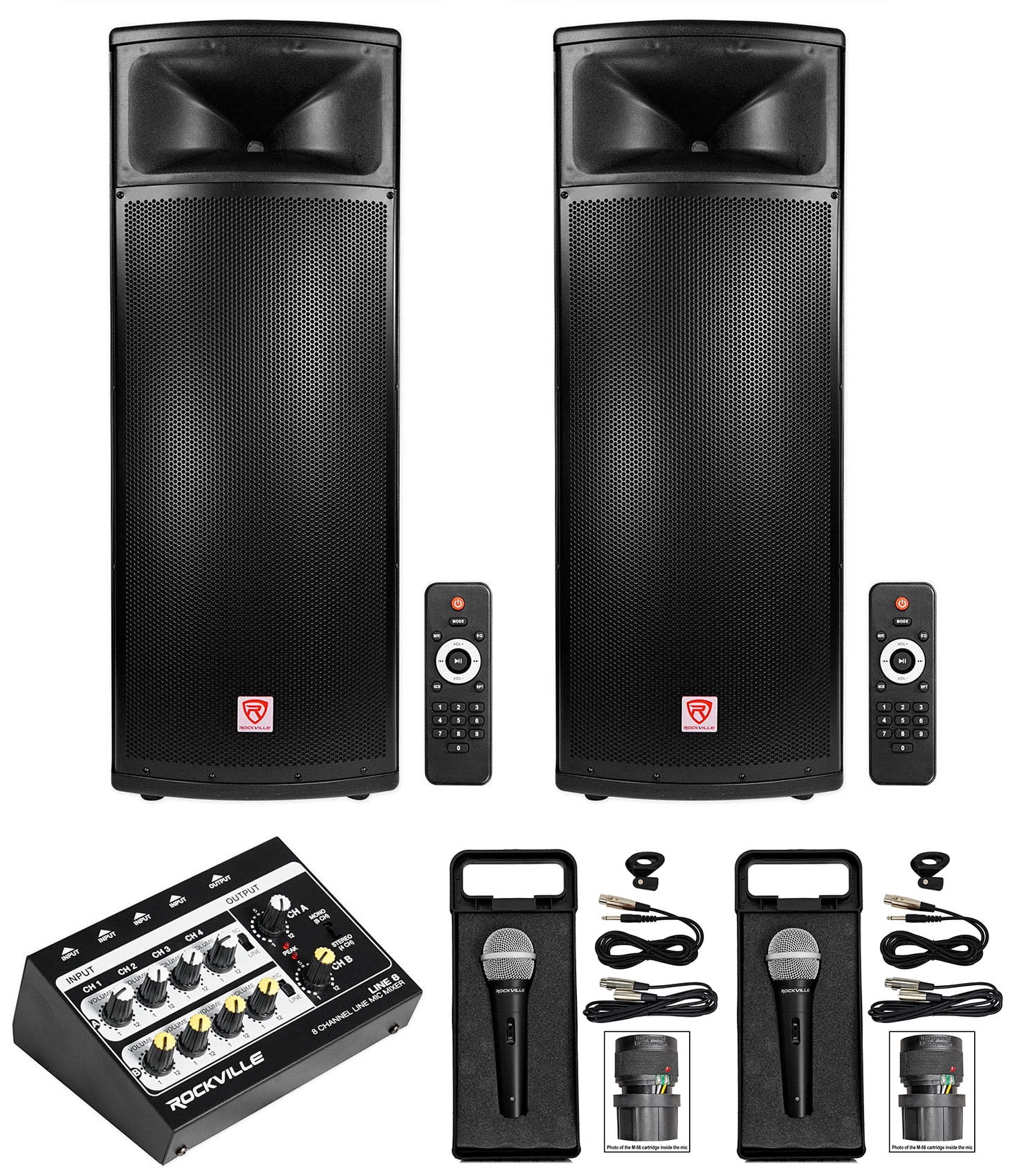 2) Rockville BPA225 Dual 15" Powered 1500w DJ PA Speakers w Bluetooth ...