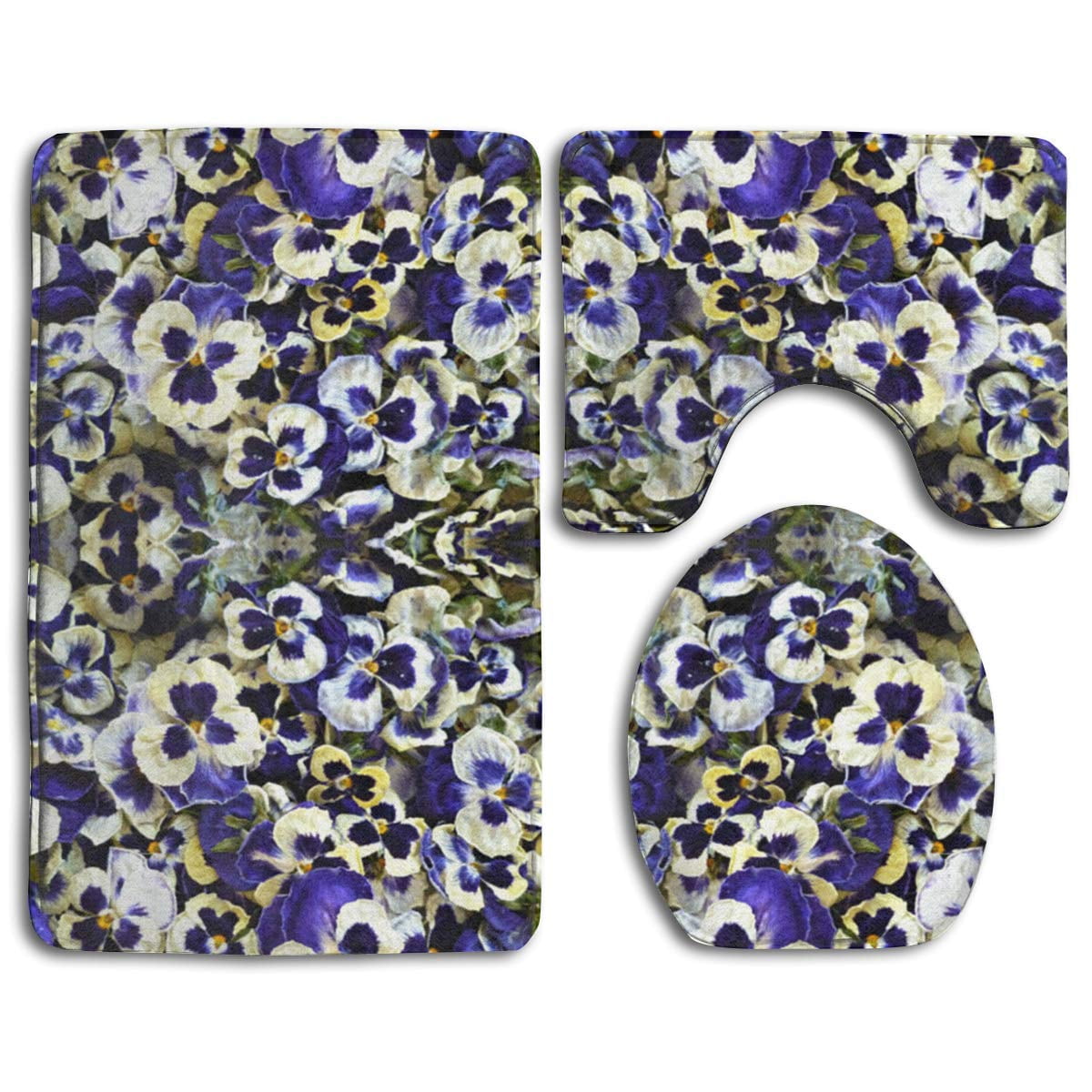 GOHAO Purple Pansy Confetti 3 Piece Bathroom Rugs Set Bath Rug Contour ...