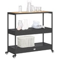 vidaXL Bar Cart 3-Tier Black Poly Rattan and Solid Wood Acacia ...