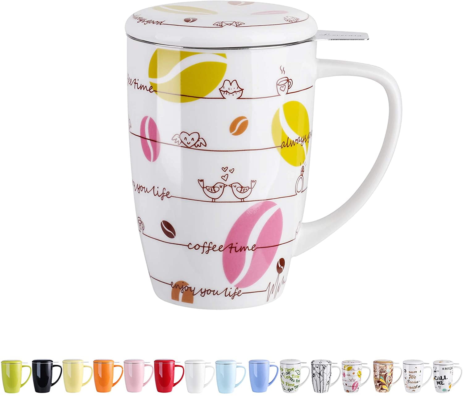 LOVECASA Tea Mug Infuser [450ml], Large Tea Mug with Lid and Stainless ...