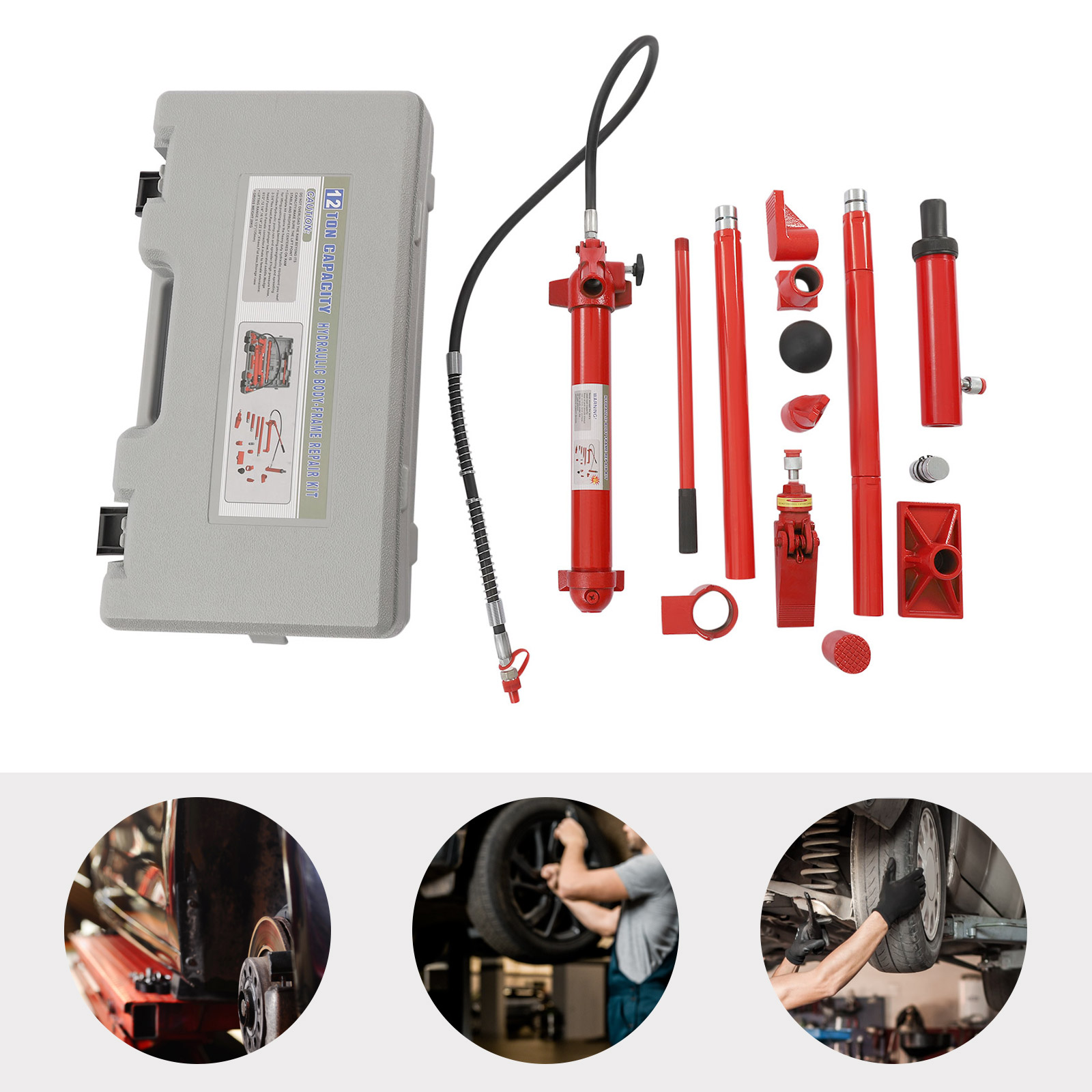 Miumaeov 12 Ton Power Kit Oil Hose Hydraulic Jack Ram Autobody Frame ...