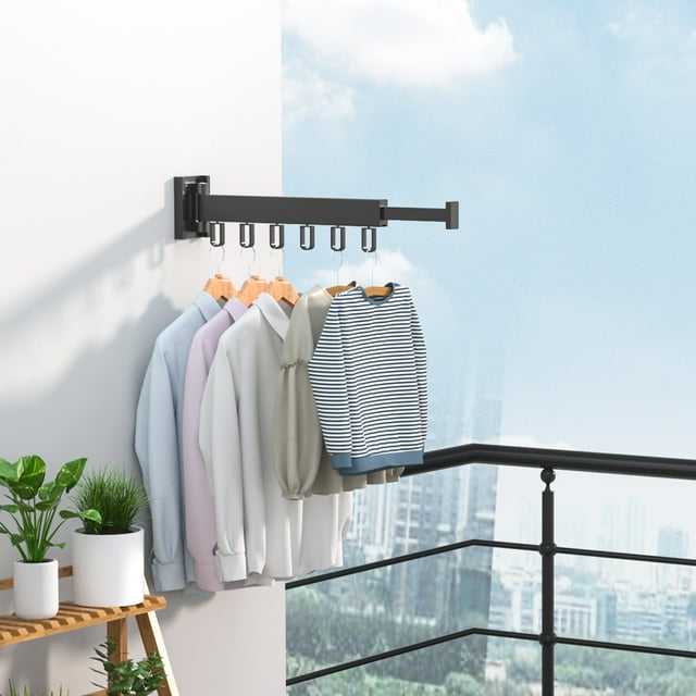 CJC Retractable Clothes Drying Rack - Wall Mounted Clothes Hanger Rack ...