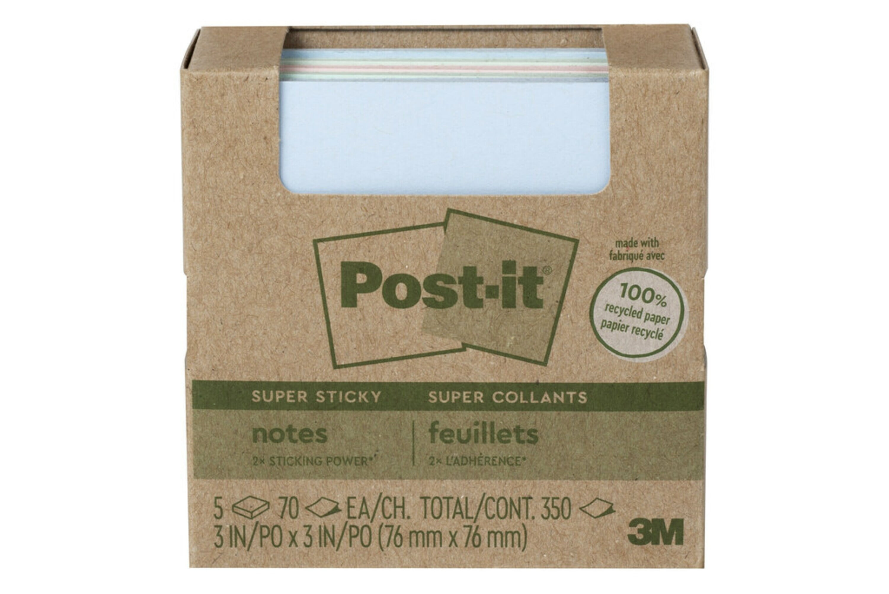 Post-it Recycled Super Sticky Notes Made with 100% Recycled Paper, 3 in ...