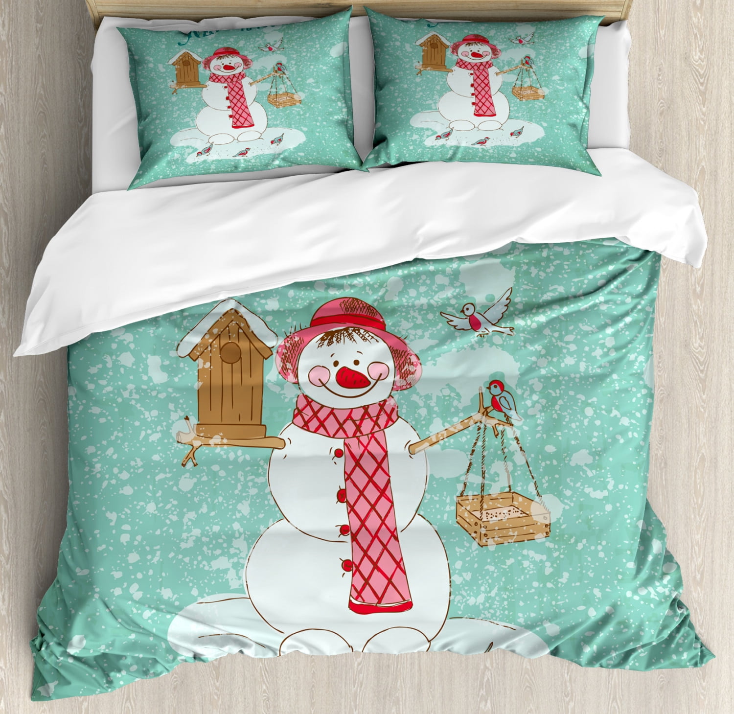 Snowman Duvet Cover Set Queen Size, Happy New Year Celebration with ...