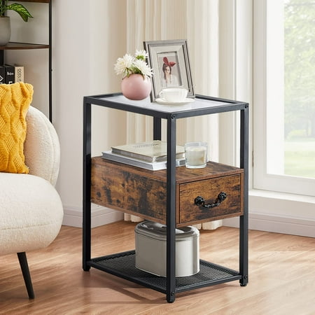 MSYMY End Side Table, Tall Nightstand with Drawer and Shelf, Narrow ...
