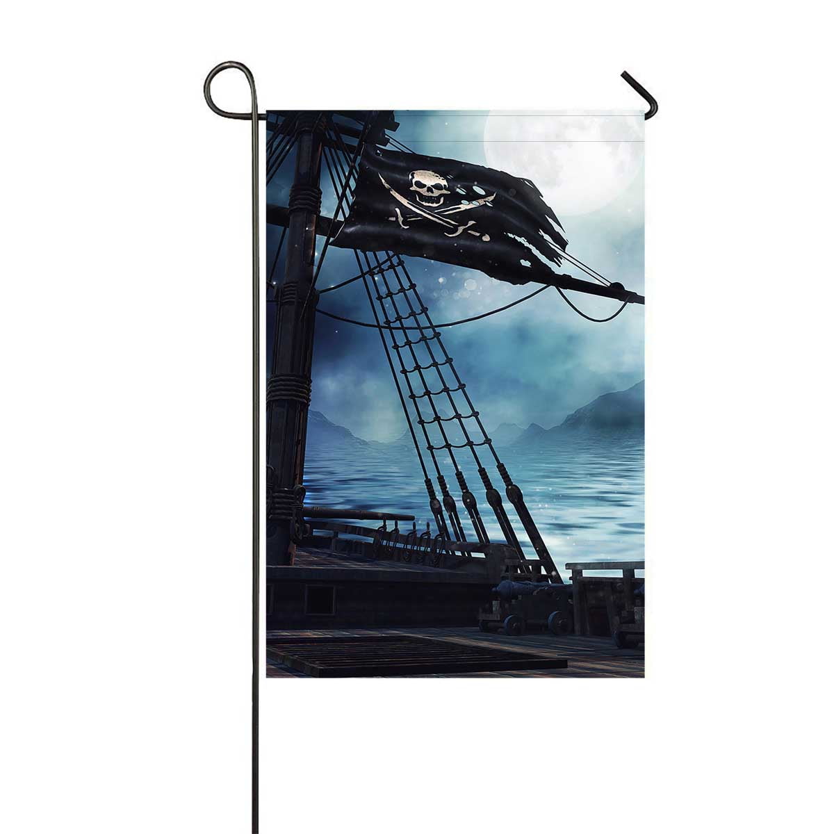 PKQWTM Deck Pirate Ship Black Flag At Night Yard Decor Home Garden Flag ...