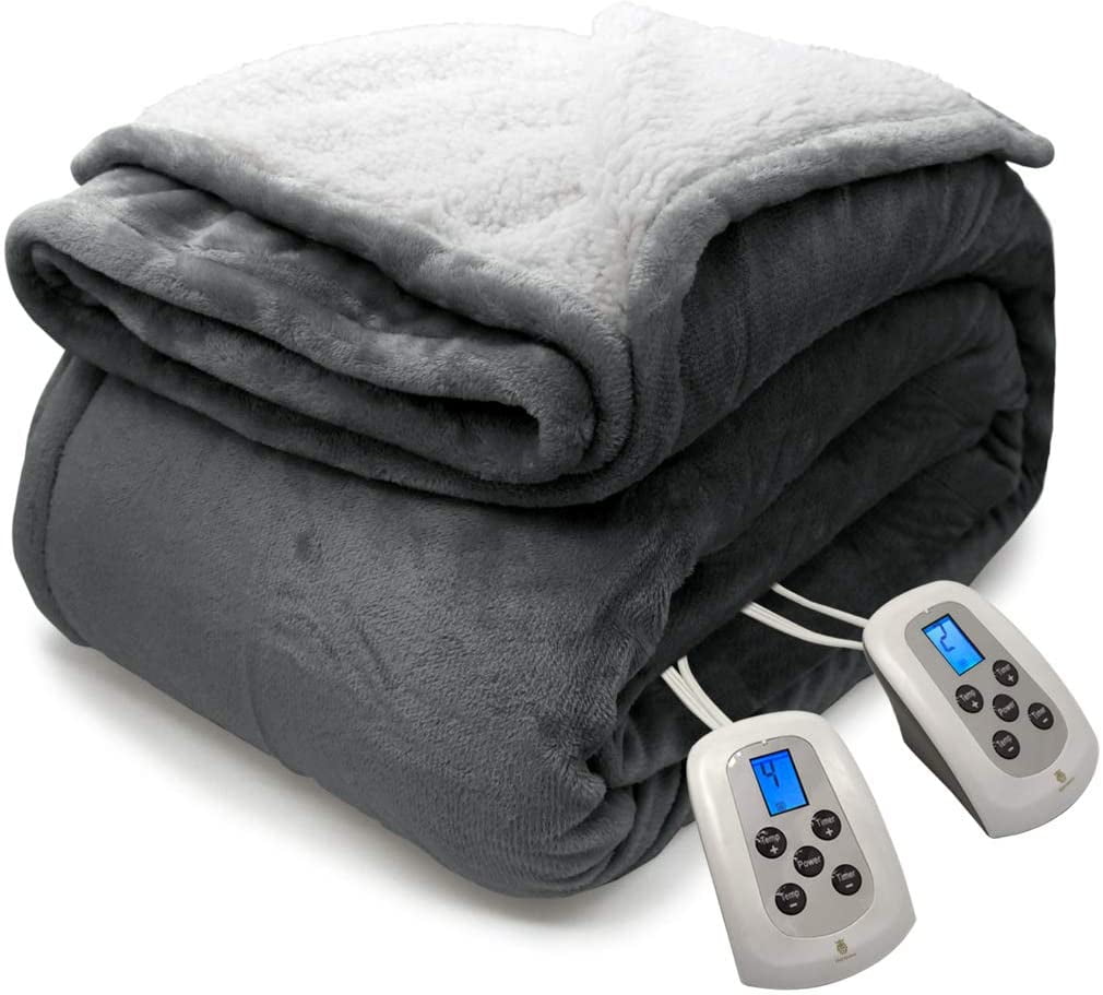 Electric Blanket King Grey Heated Throw with 10 Heat Settings/Safety 10 ...