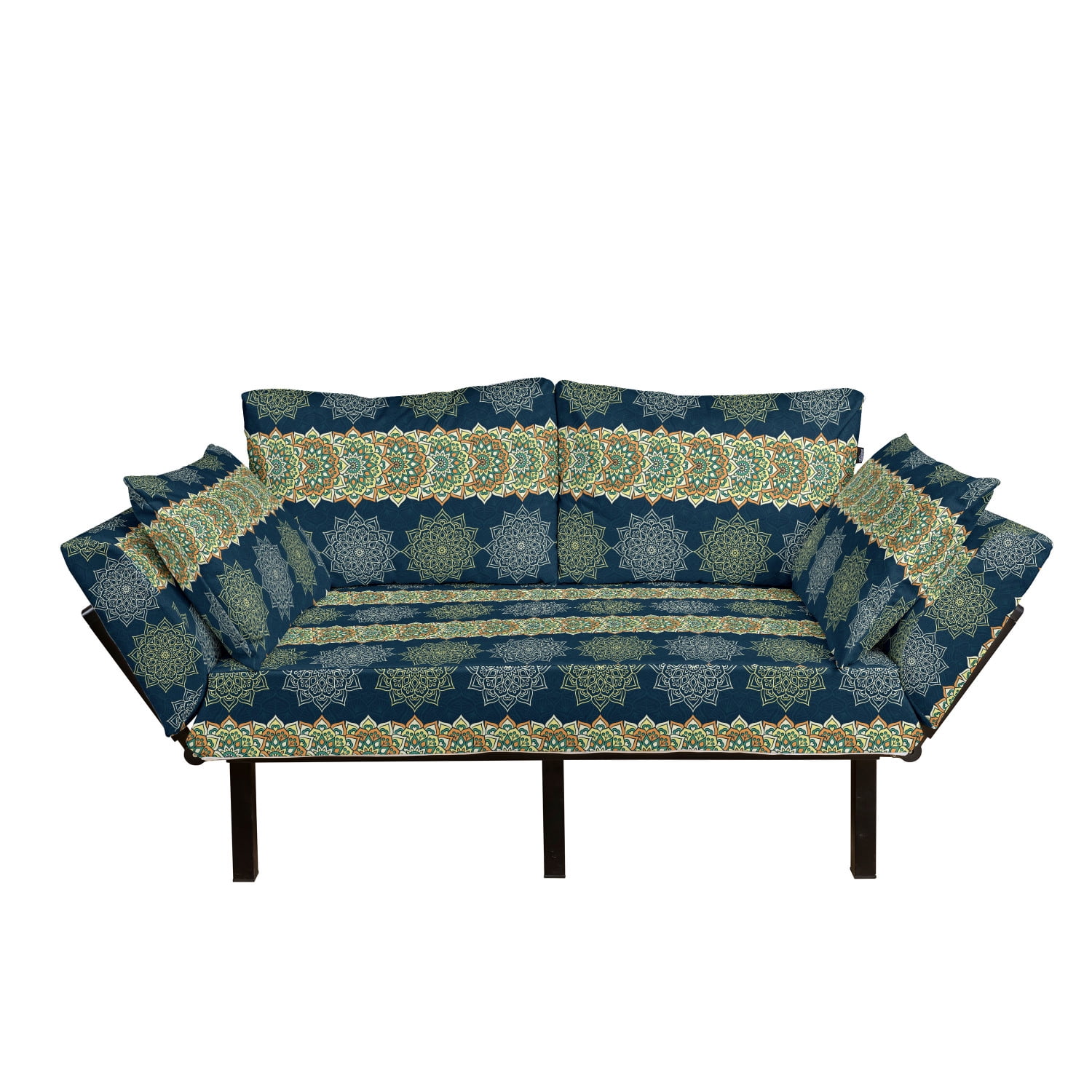 Eastern Futon Couch, Bohemian Motifs Vertical Borders Moroccan Ottoman ...