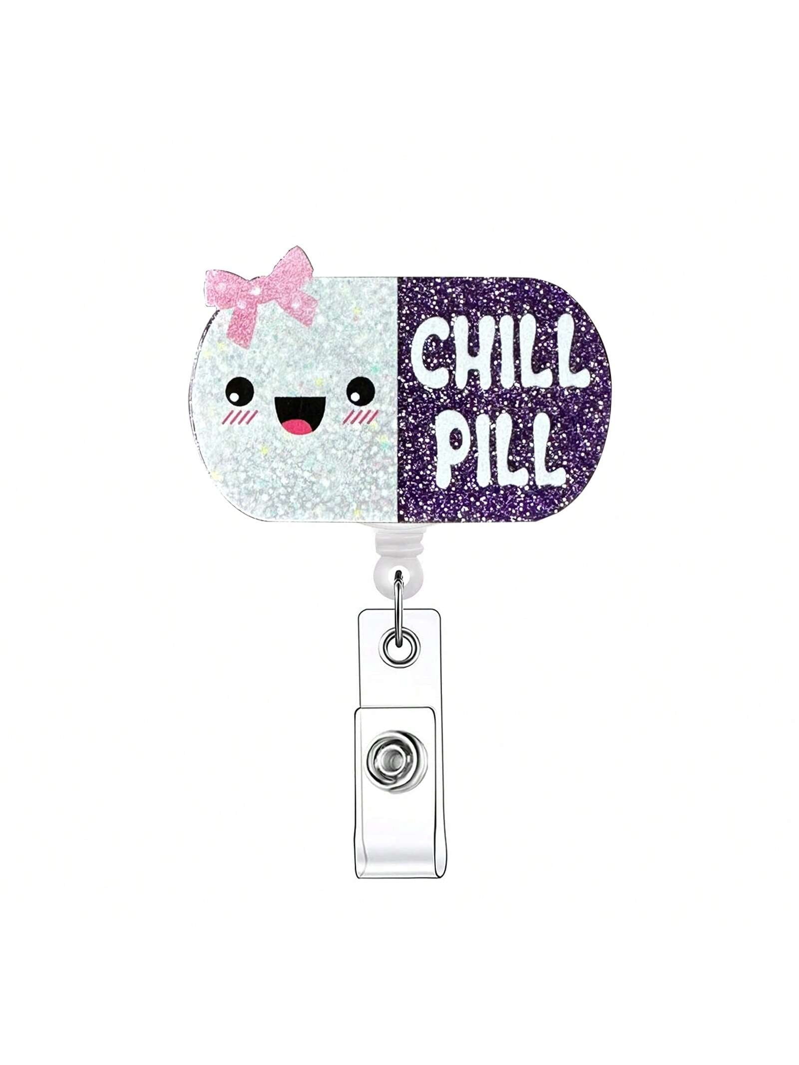 1pc Chill Pill Retractable Badge Reel,Name Badge Holder with ID Clip ...