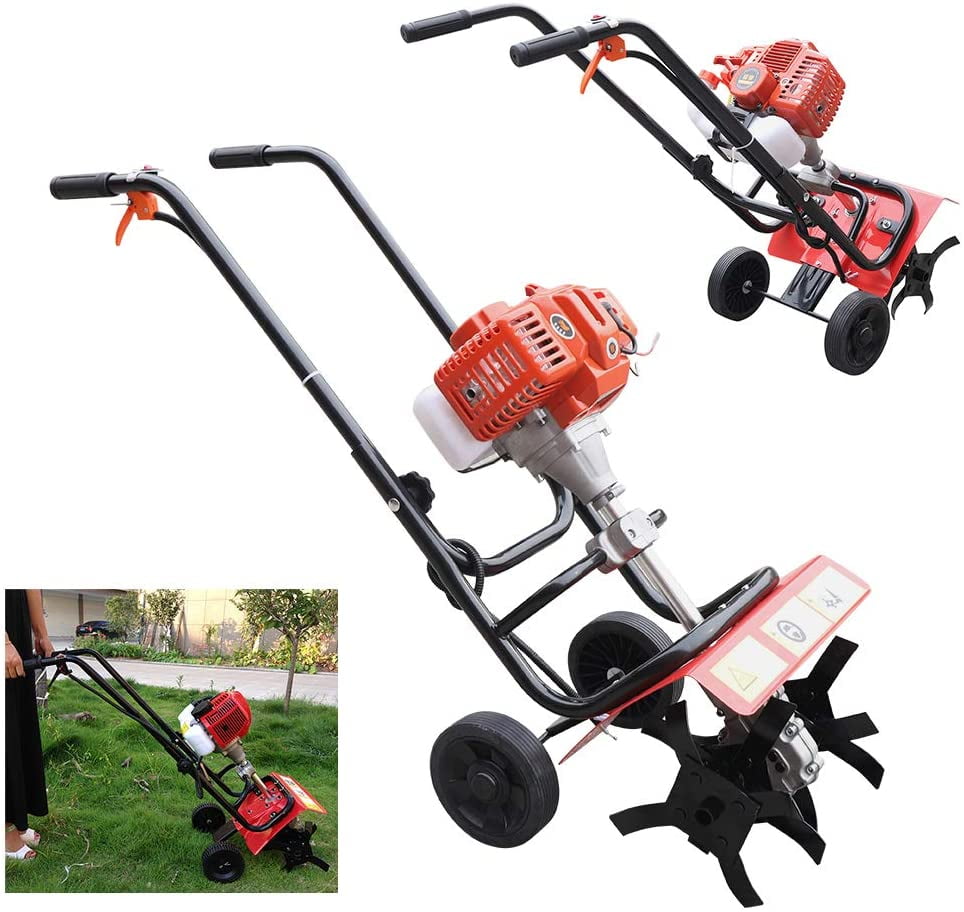Buy 52CC 2 Stroke Gas Powered Tiller Cultivator, Air-Cooled 2-Stroke Single Cylinder Mini Tiller ...