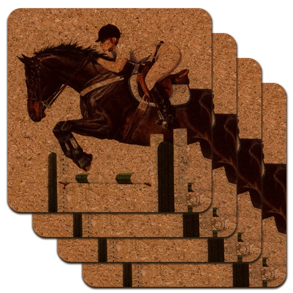 Horse Open Stadium Show Jumping Low Profile Novelty Cork Coaster Set ...