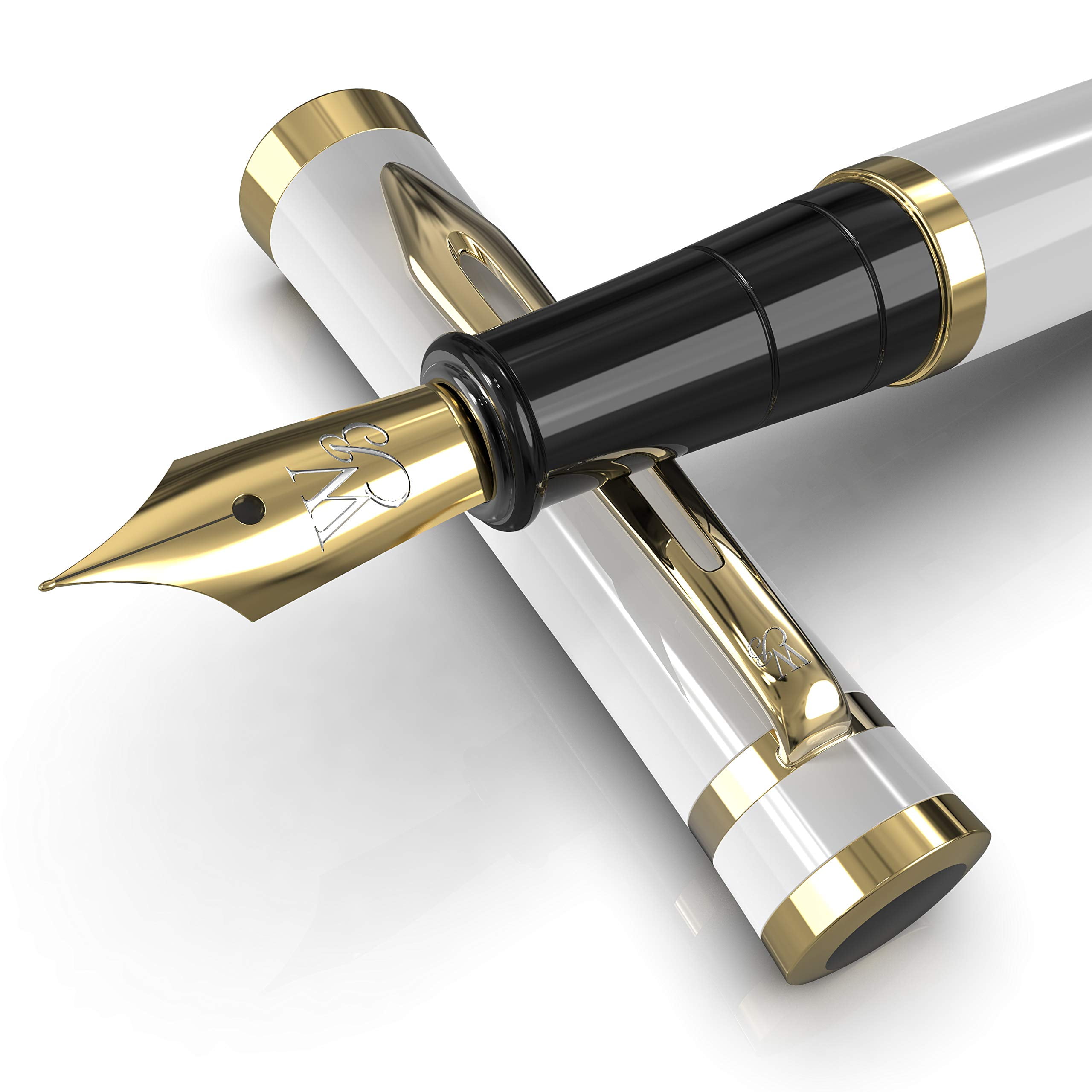 Wordsworth & Black Fountain Pen, Medium Nib Ink Pen, White Gold ...