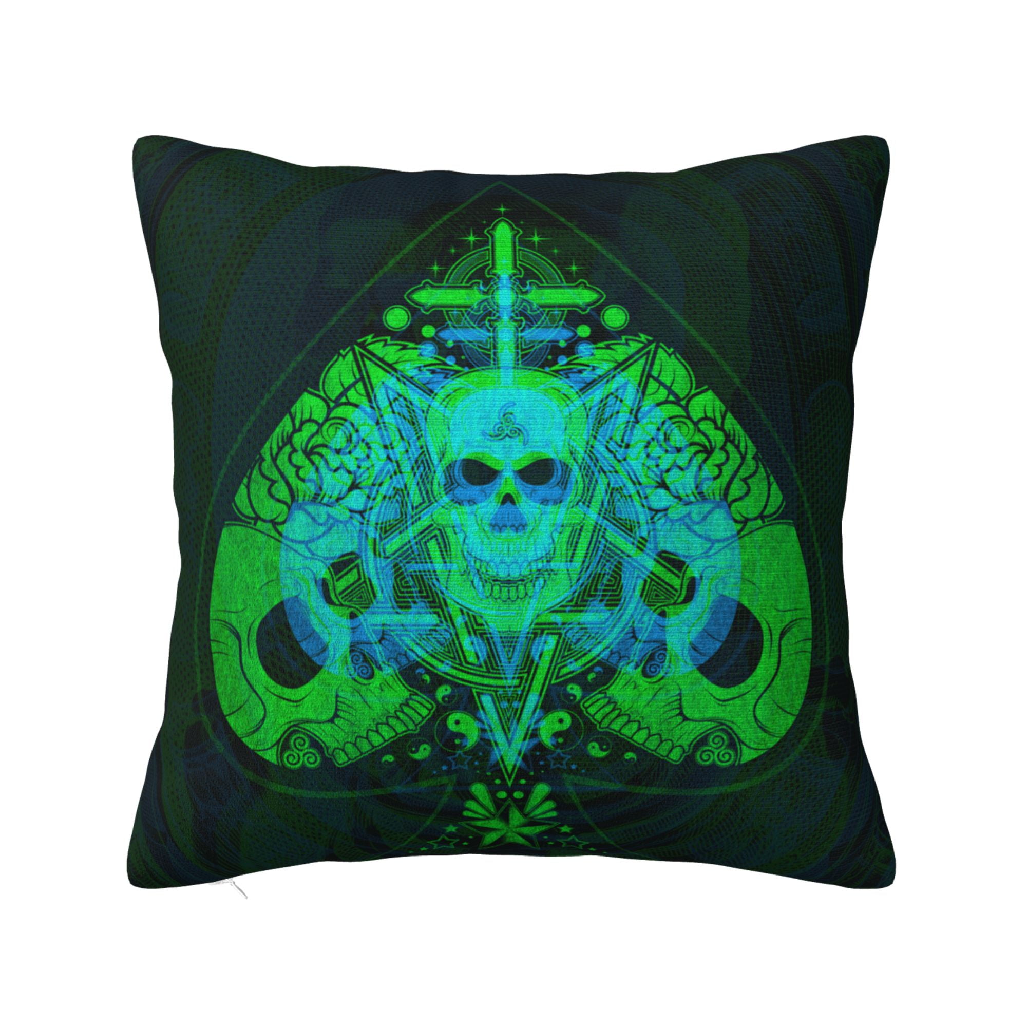 ZICANCN Ace Poke Skull Green Print Throw Pillow Covers, Bed Couch Sofa ...