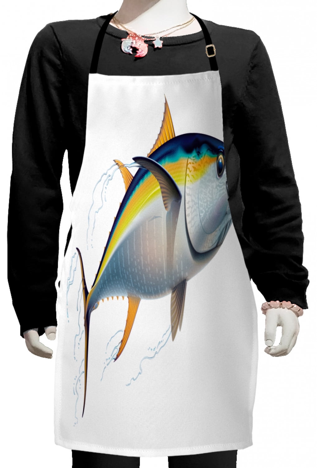 Fish Kids Apron, Yellowfin Tuna Realistically Illustrated Shadows and ...