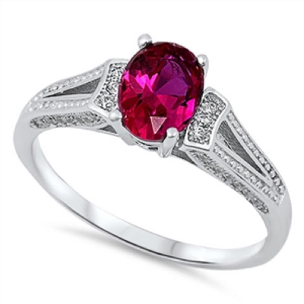 Oval Simulated Ruby Cubic Zirconia Bridal Ring Sterling Silver Size 11 ...