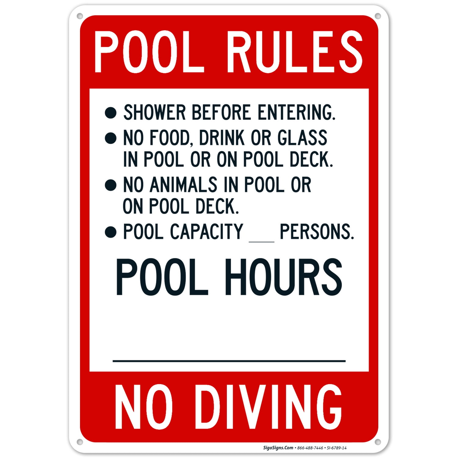 Pool Rules Sign, Pool Sign, (SI-6789) 18x18 Reflective Aluminum ...