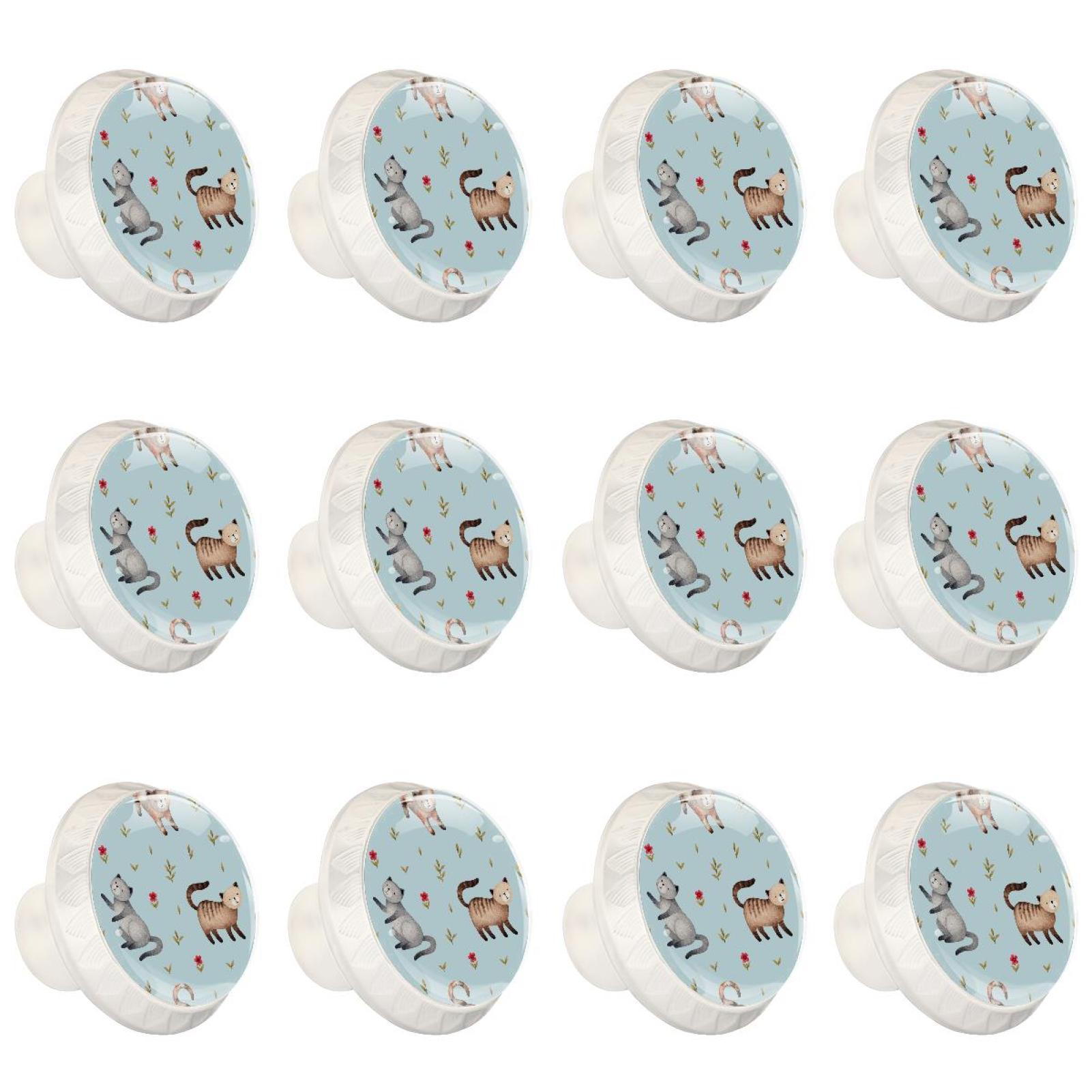 12 Pcs Cute Cat Knobs for Kitchen Cabinet Cupboard Dresser Bookcase Drawer Pulls Handles Round ...