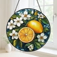 Citrus Lemon Floral Stained Glass Window Hanging, Round Kitchen ...