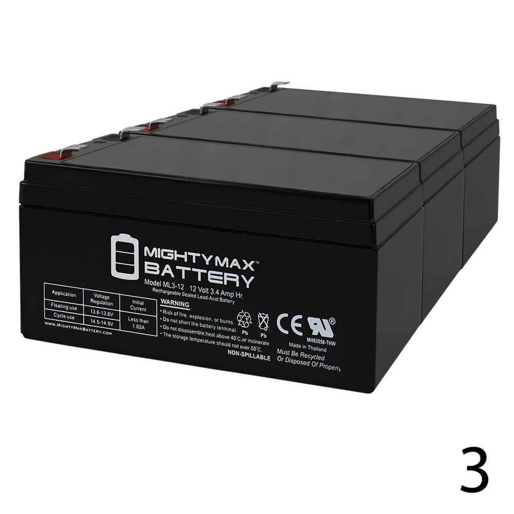 12V 3AH SLA Battery Replaces Fire Alarm Security Systems - 3 Pack ...