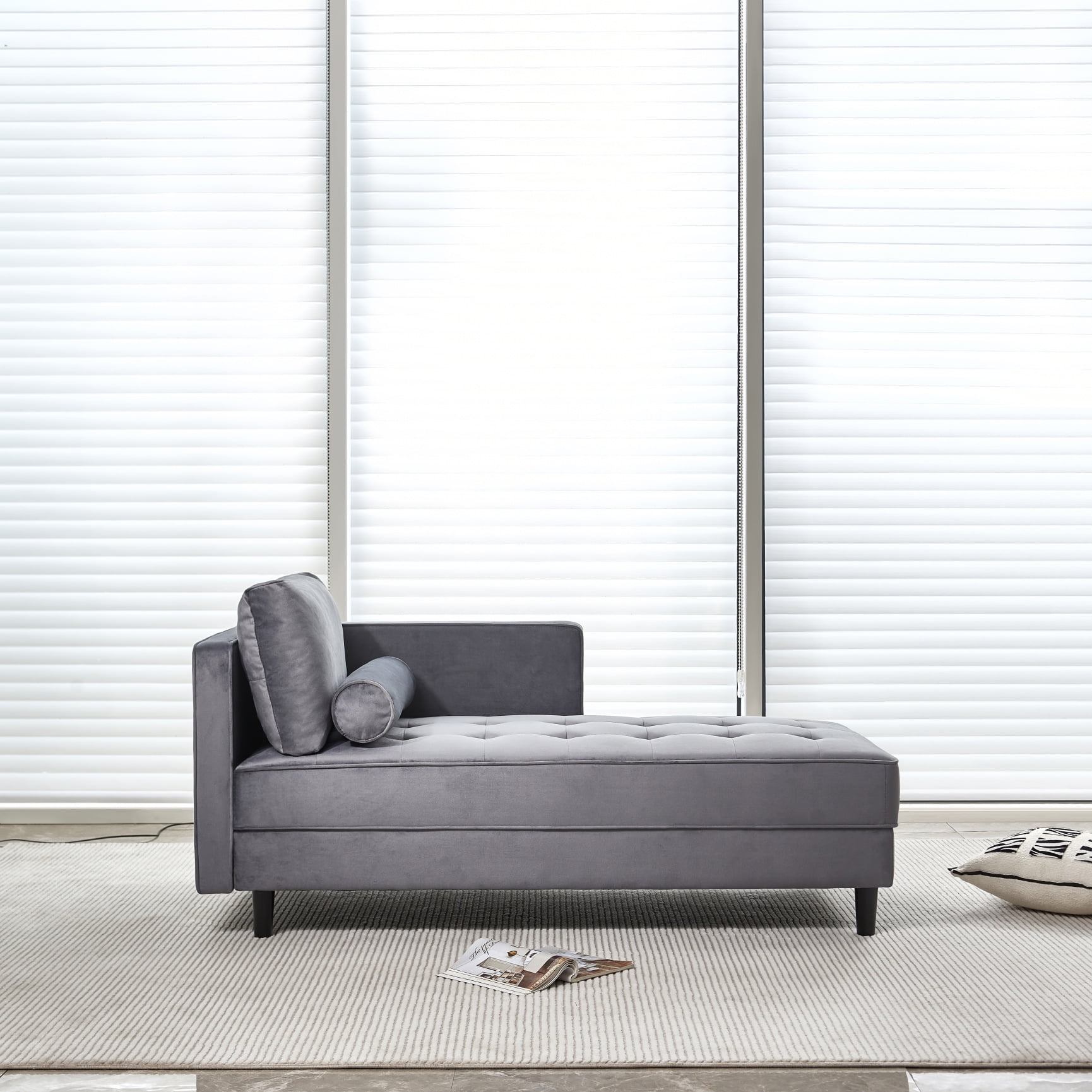 Indoor Comfortable Spa Sofa Recliner with Seat Cushion, Velvet Chaise Lounge with Wood Legs ...