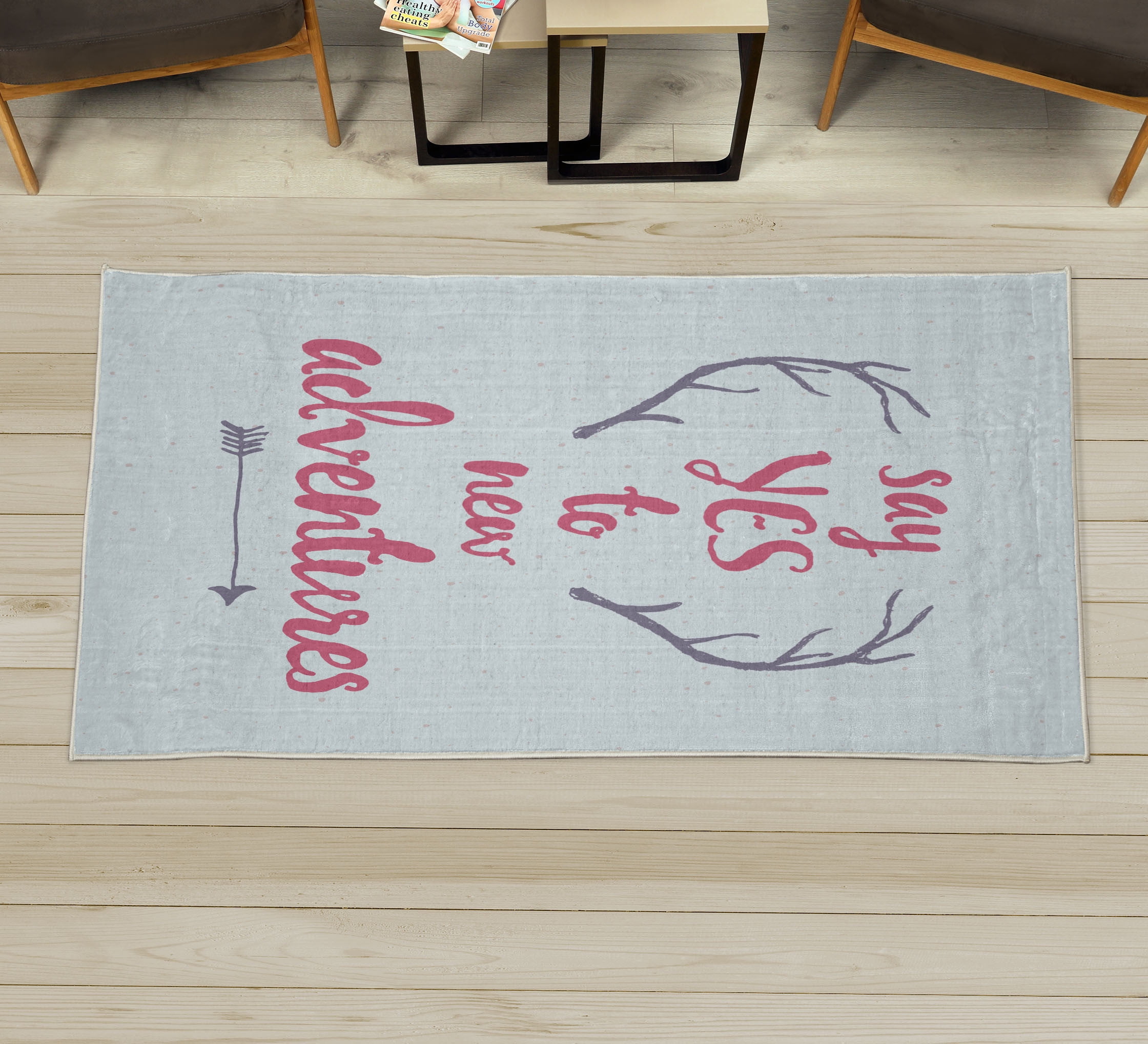 Adventure Decorative Rug, Calligraphic Words Antlers and Arrow on ...