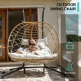SWITTE Swing Egg Chair with Stand 2 Person Beige Wicker Egg Chairs ...