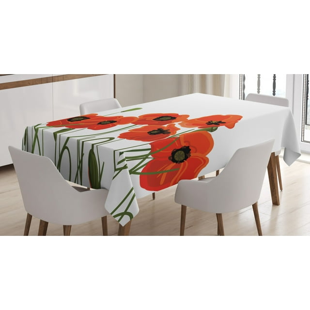 Ambesonne Poppy Flower Tablecloth Rectangular Table Cover, Vibrant Bloom Bouquet, 60"x90", Olive ...